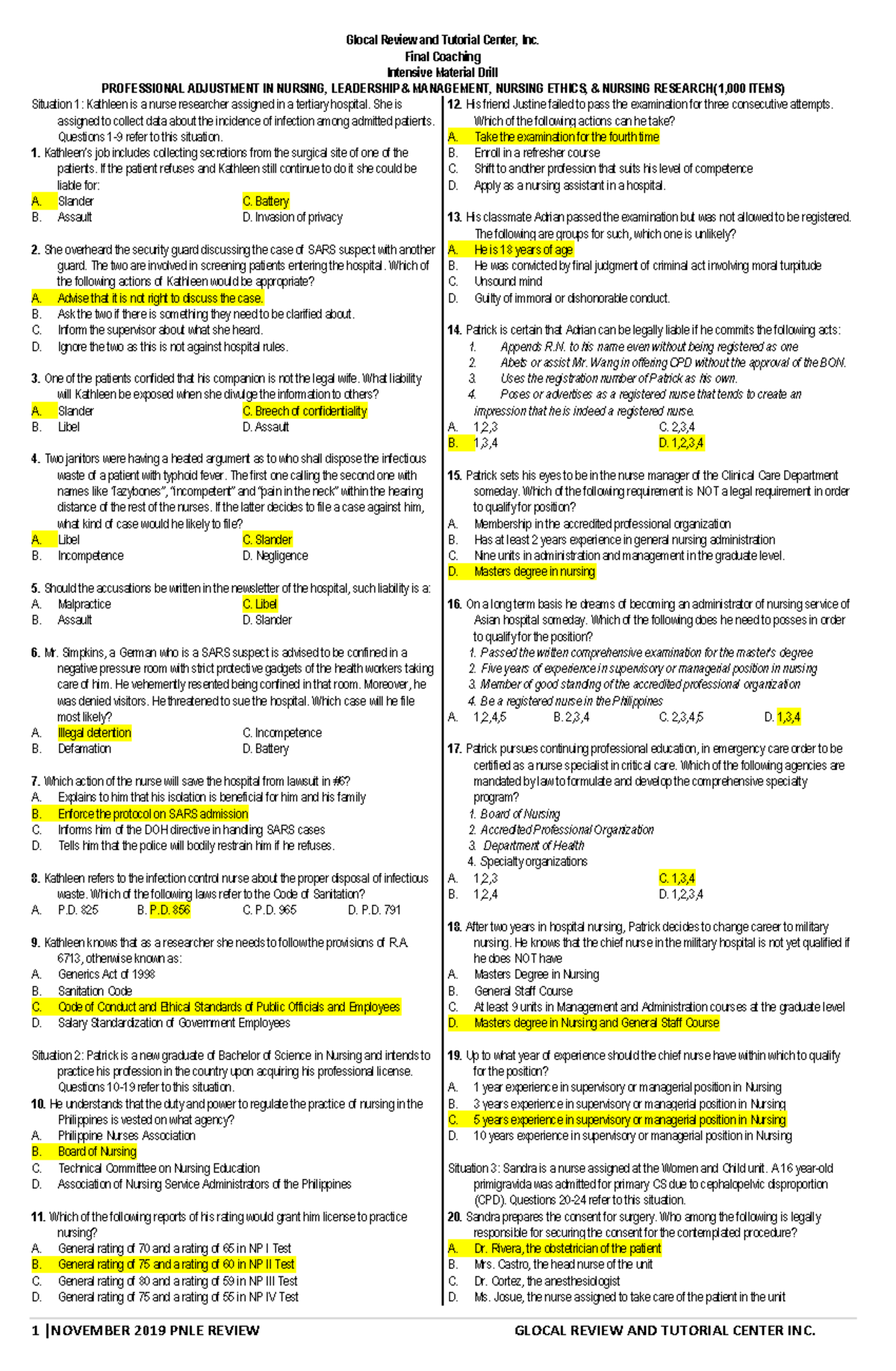 431585960 Final Coaching Material in Nursing: 1000 Practice Items - Studocu