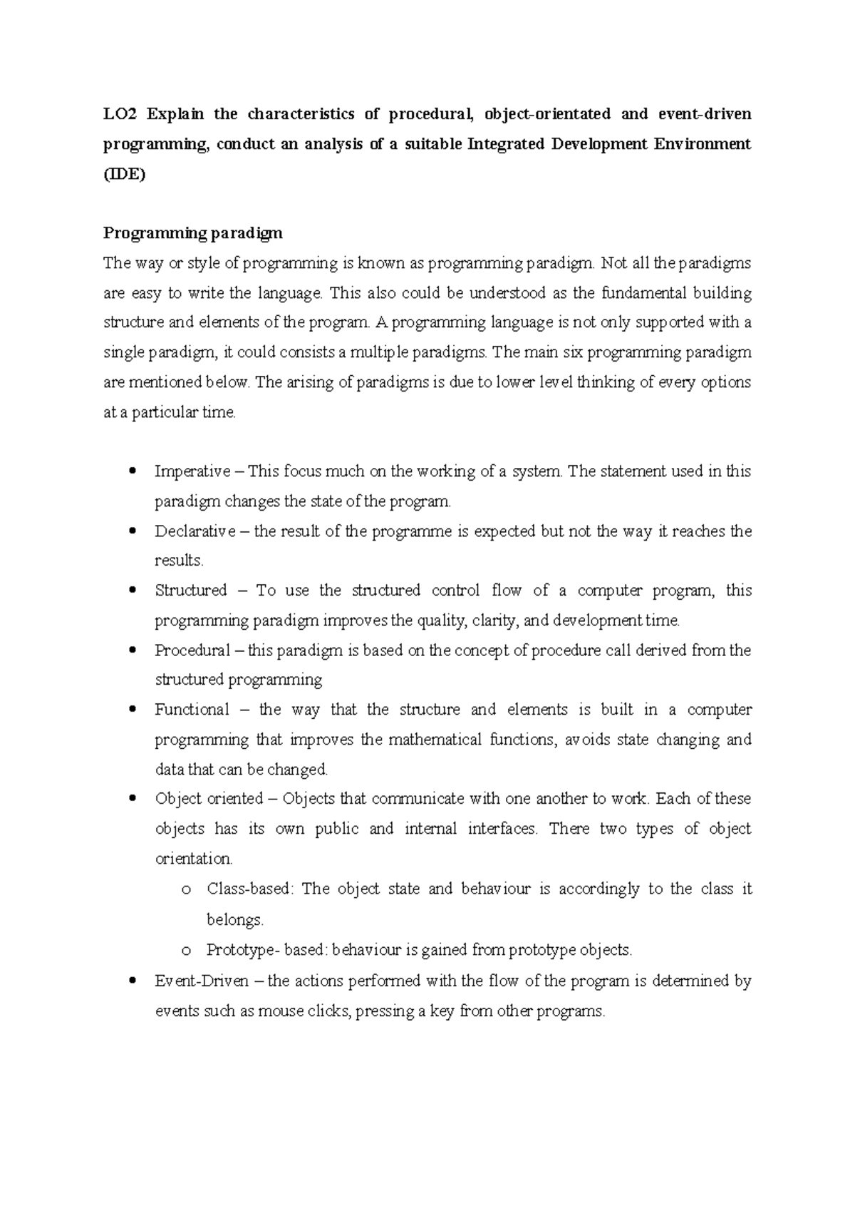 LO2 Explain the characteristics of procedural - Not all the paradigms ...