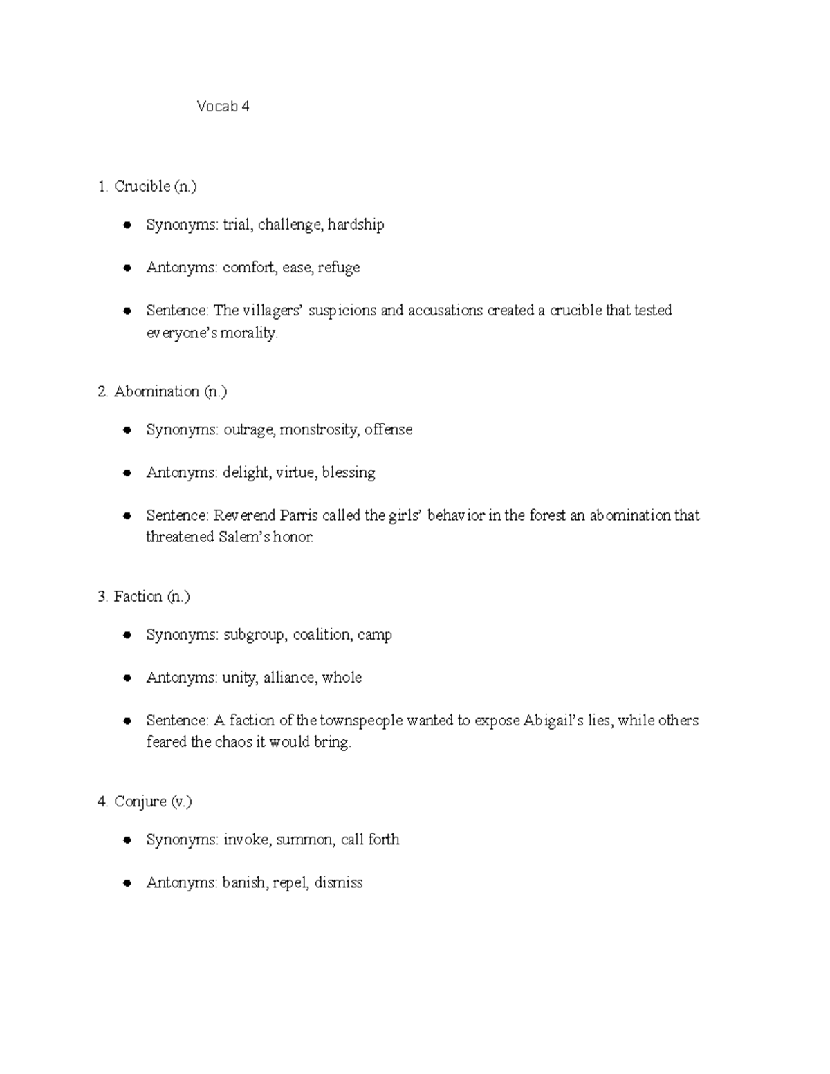 Vocab 4: Key Terms and Characterization in The Crucible - Studocu