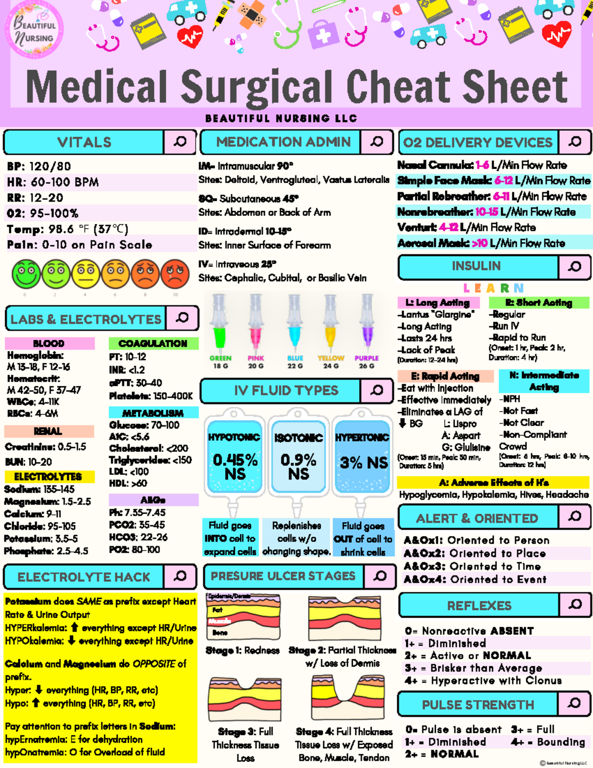 NUR 350 Medical Surgical Quick Reference Cheat Sheet for Nursing ...