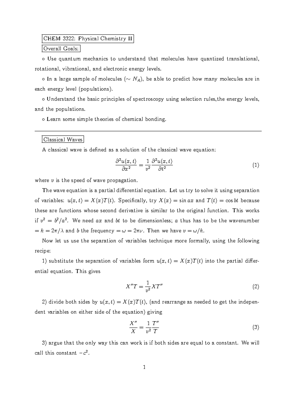CHEM 3322: Physical Chemistry II Lecture Notes on Quantum Mechanics ...