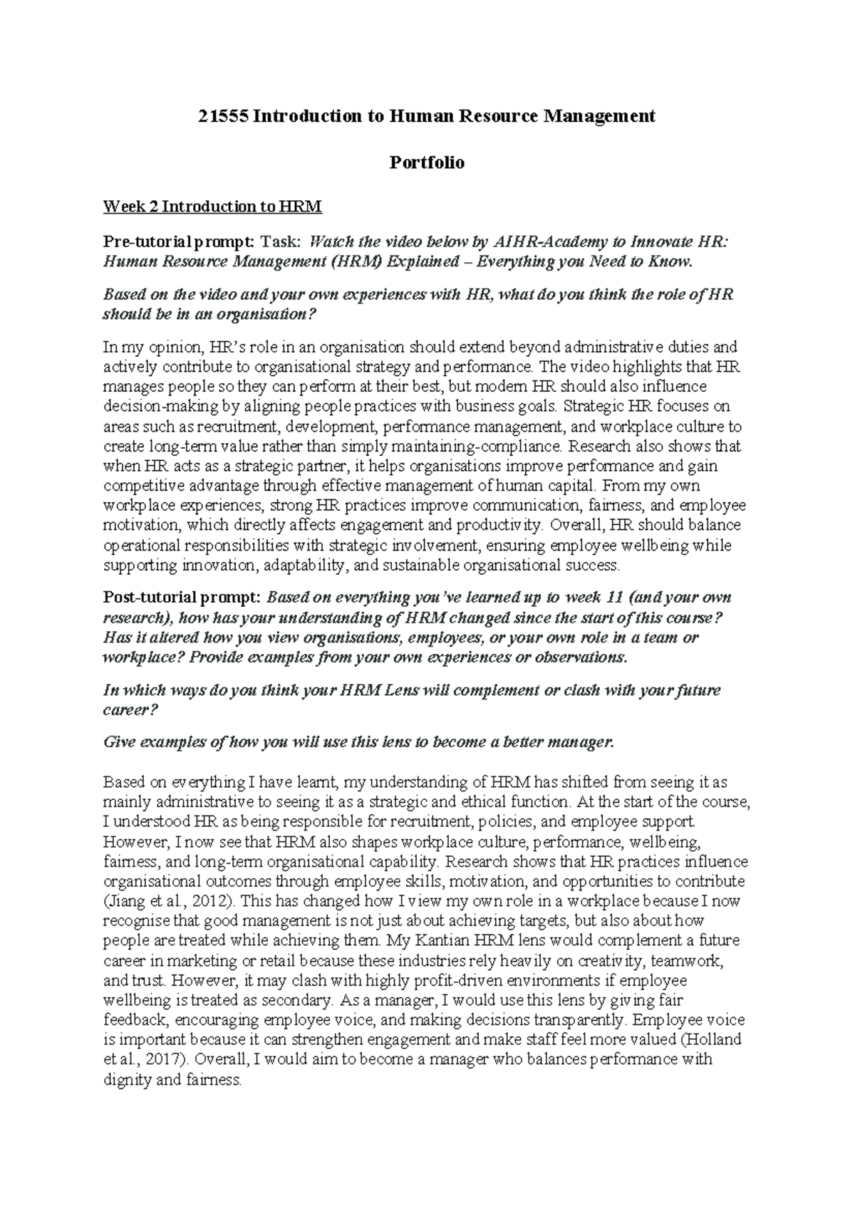 HRM 21555: Evolving Perspectives on Human Resource Management - Studocu