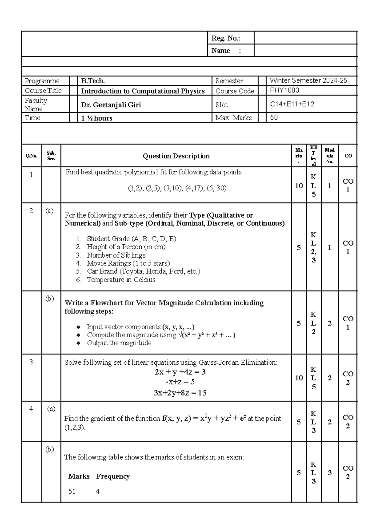Midterm PYQ for PHY1003: Introduction to Computational Physics - Studocu