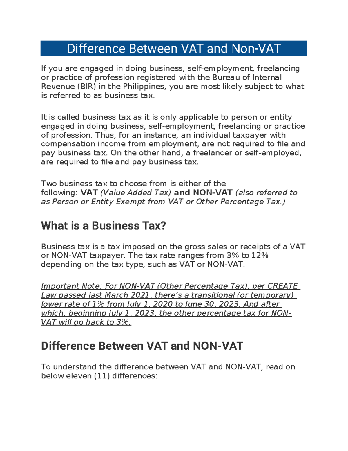 Comparative Analysis of VAT and Non-VAT: Key Differences Explained ...