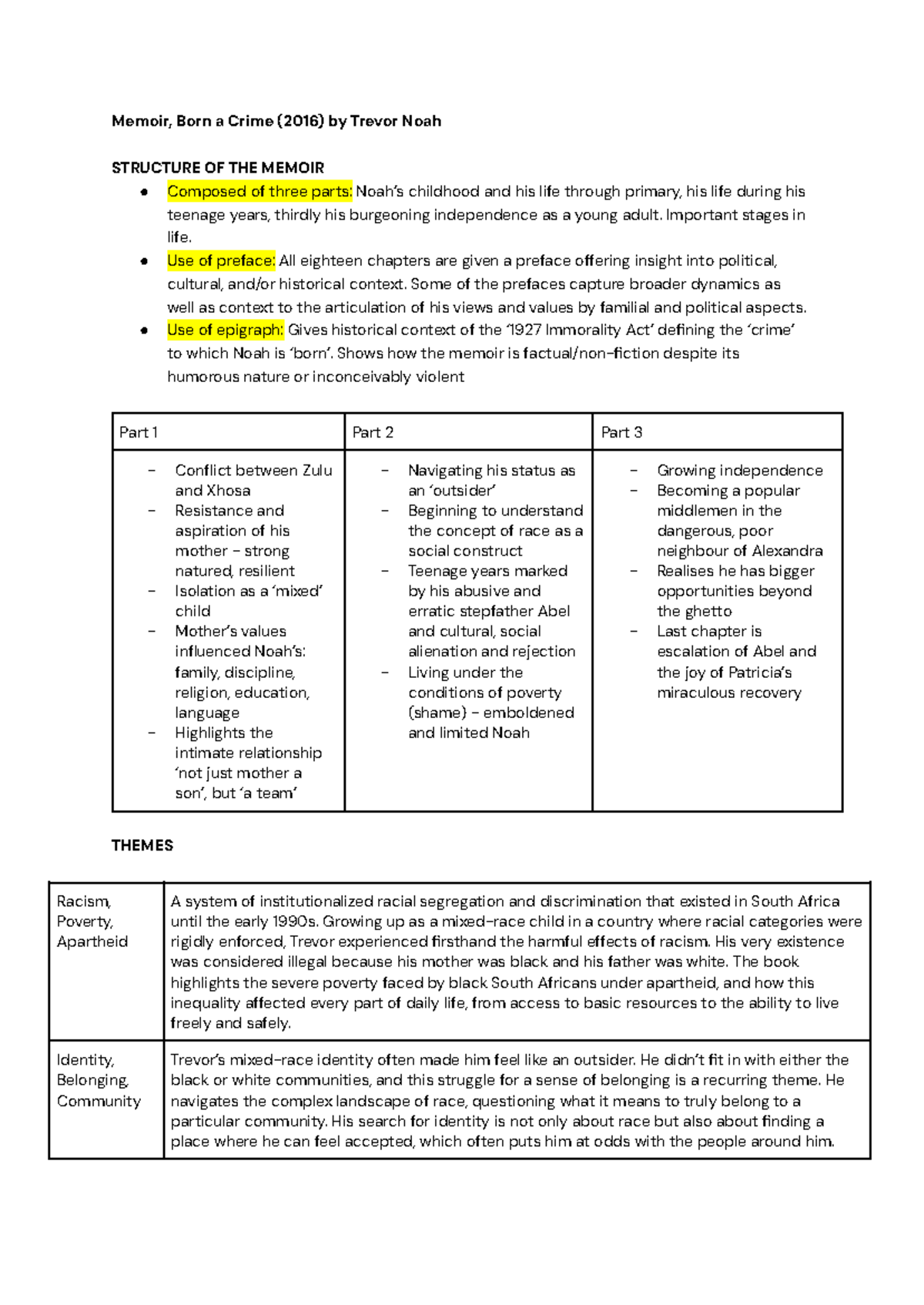 Born a Crime Revision: Analyzing Themes & Structure in Noah's Memoir ...