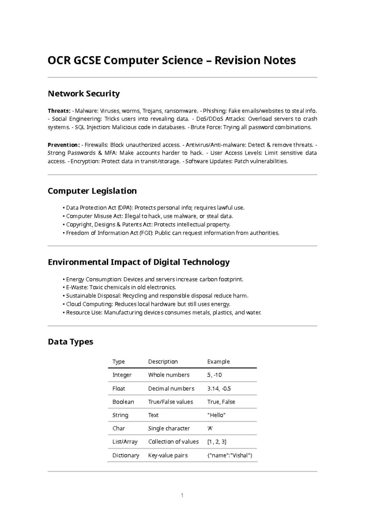 OCR GCSE Computer Science Revision Notes: Network Security ...