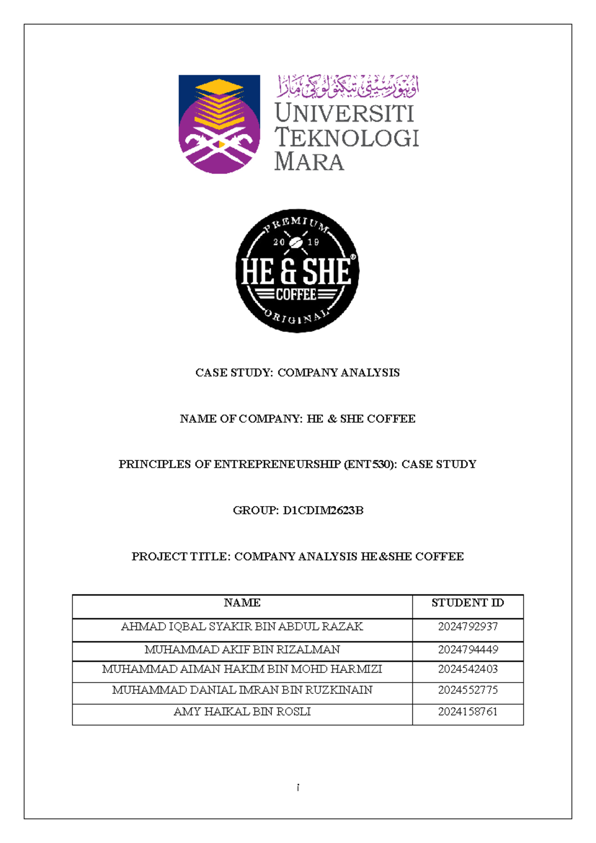 Case Study: He & She Coffee Analysis - ENT530 Insights - Studocu