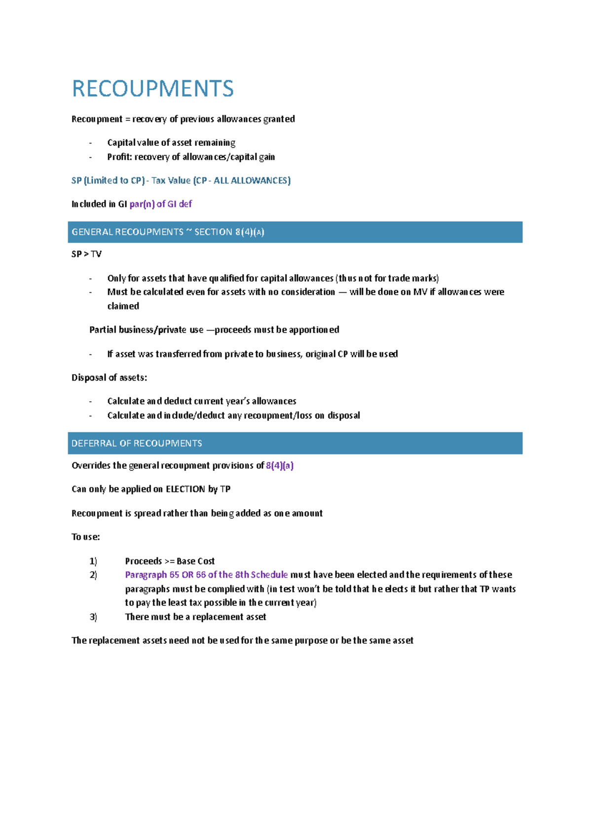 Recoupments (6) - Comprehensive Study Notes on Tax Recovery - Studocu