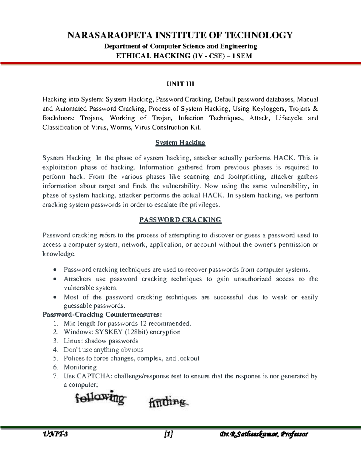 Ethical Hacking (IV CSE) I SEM: System Hacking & Password Cracking ...