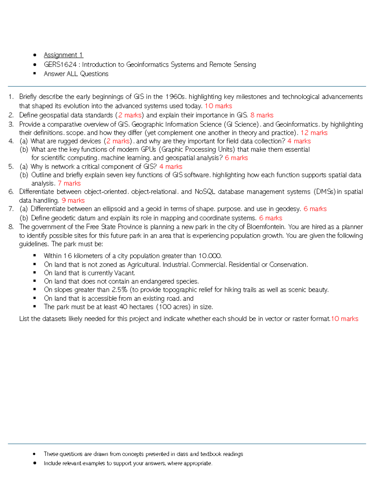 GERS1624 Assignment 1: Intro to GIS & Remote Sensing Key Concepts - Studocu