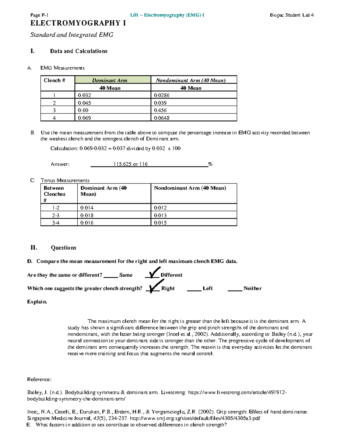 Lab 7 EMG 1 - definition of skeletal muscle tonus, electromyography ...
