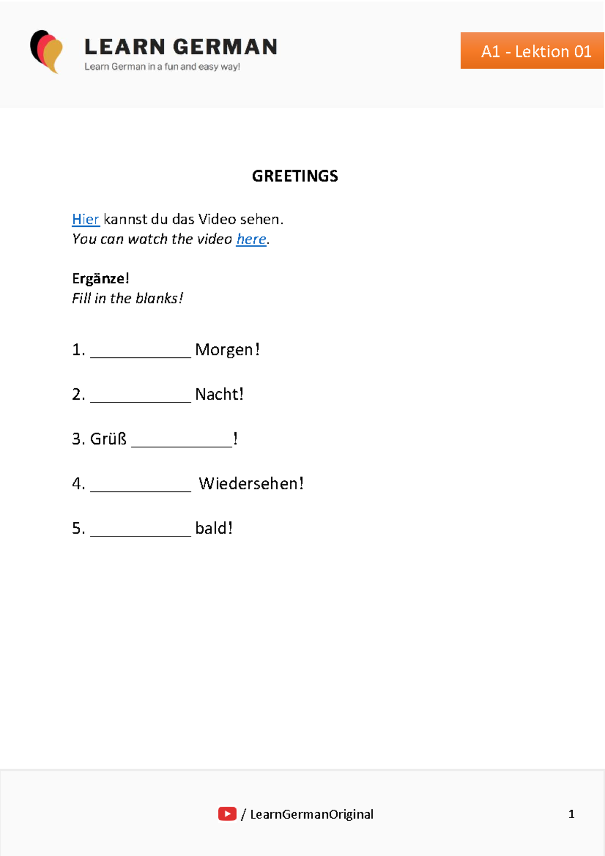 A1 - Lesson 1 - Greetings - German - 1 A1 - Lektion 01 ...
