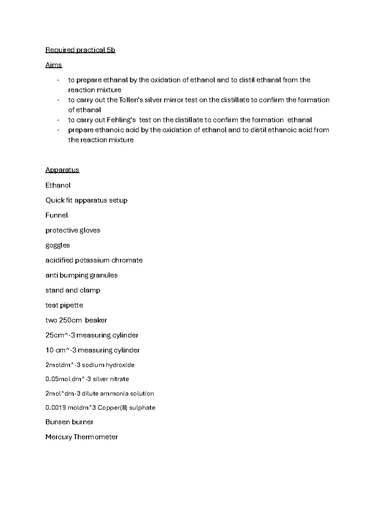RP5 Chemistry AQA A-Level: Ethanol Oxidation & Ethanal Distillation ...