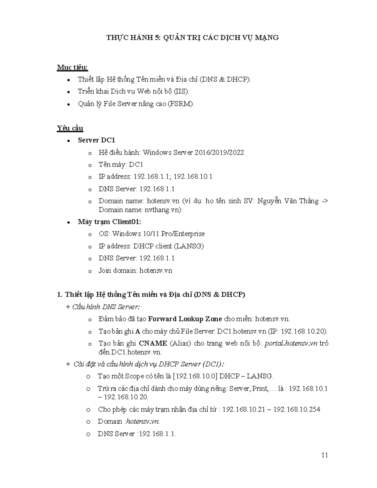 LAB05: THỰC HÀNH QUẢN TRỊ DỊCH VỤ MẠNG VỚI DNS VÀ DHCP - Studocu