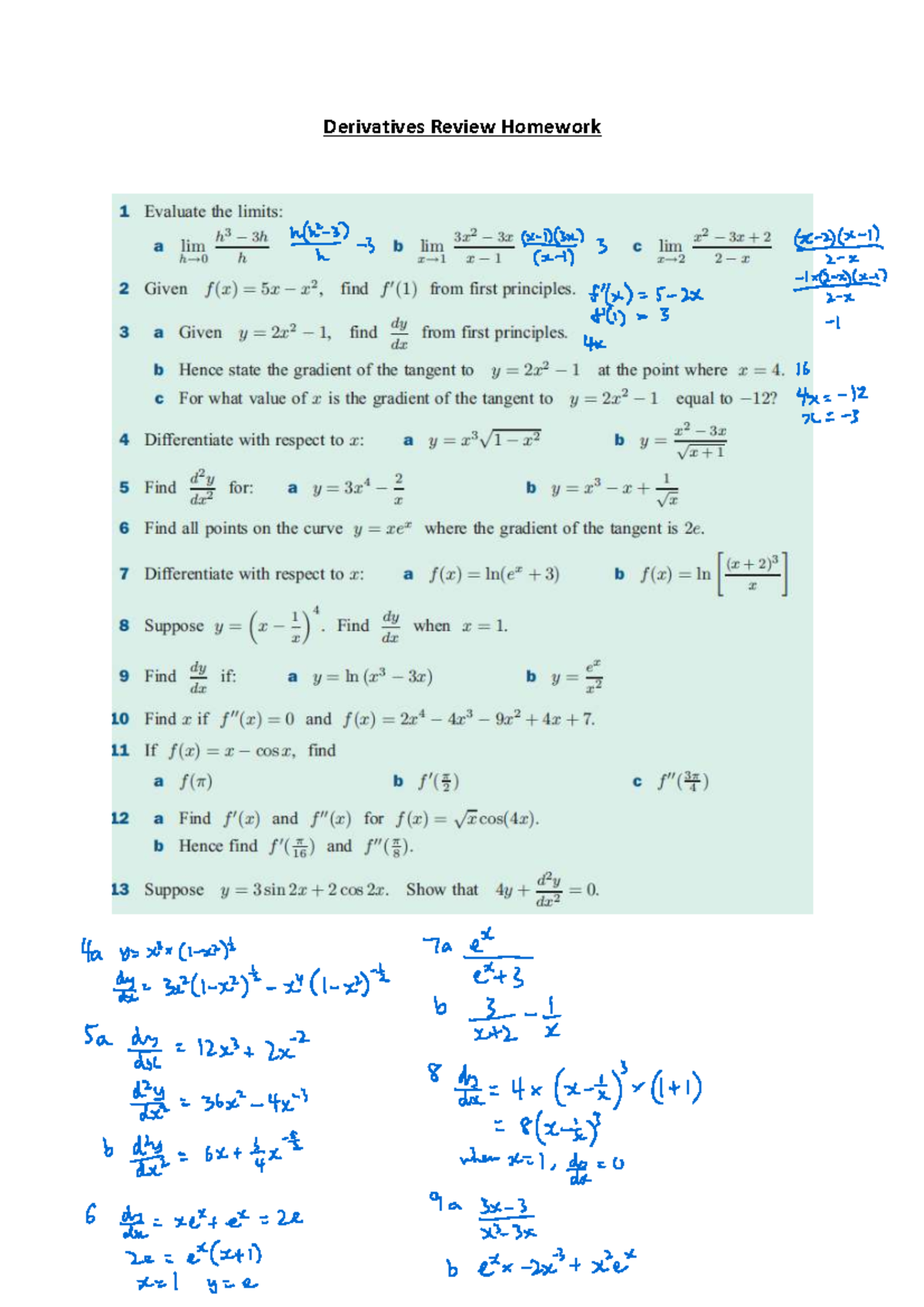 Derivatives Review Homework - Studocu