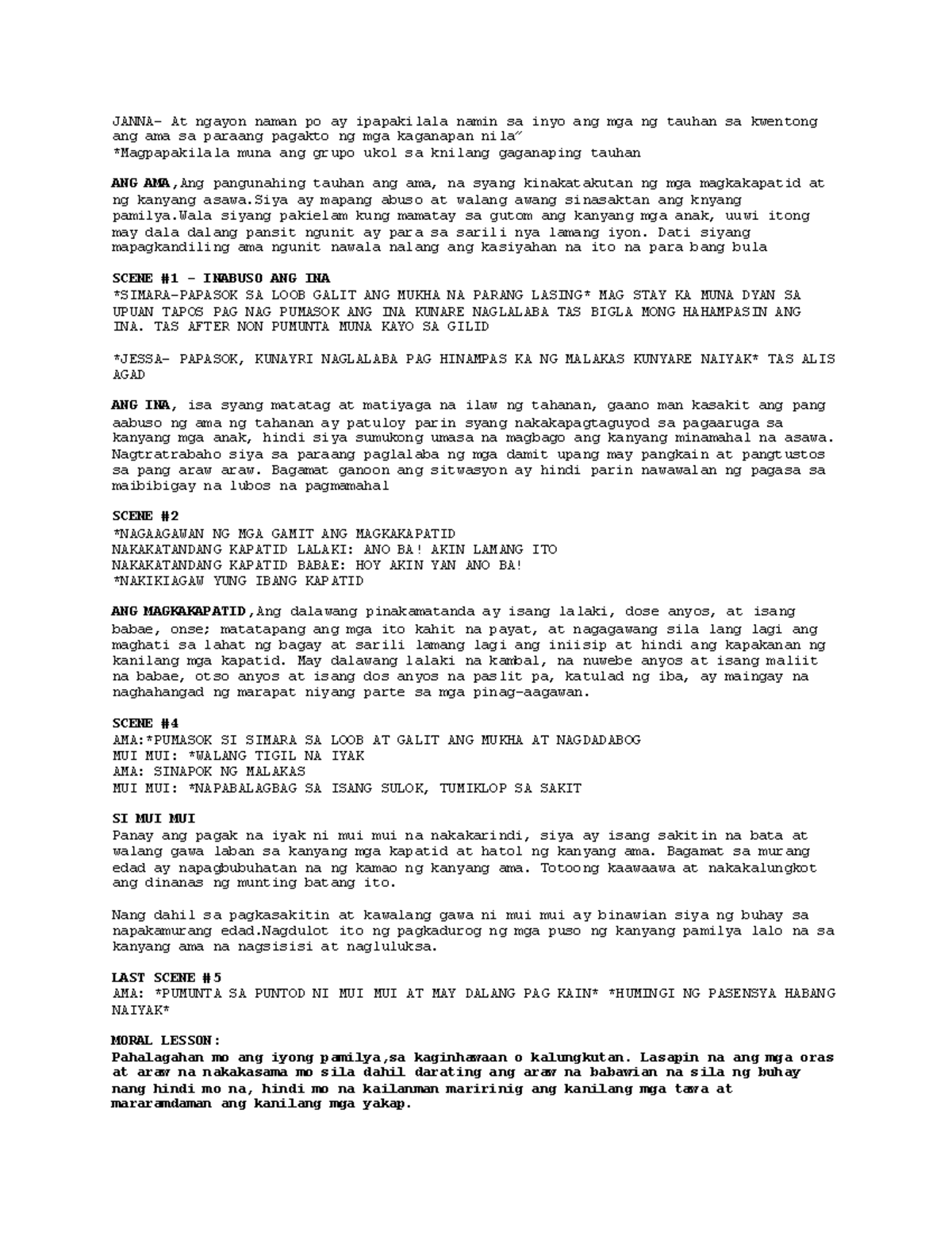 Ang Ama role play script - JANNA- At ngayon naman po ay ipapakilala ...