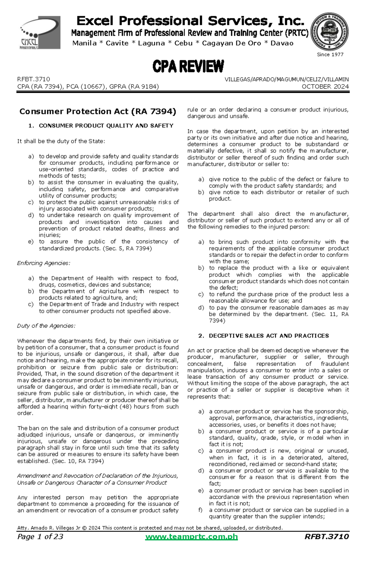 RFBT.3710 Consumer Protection Act Overview and Key Provisions - Studocu