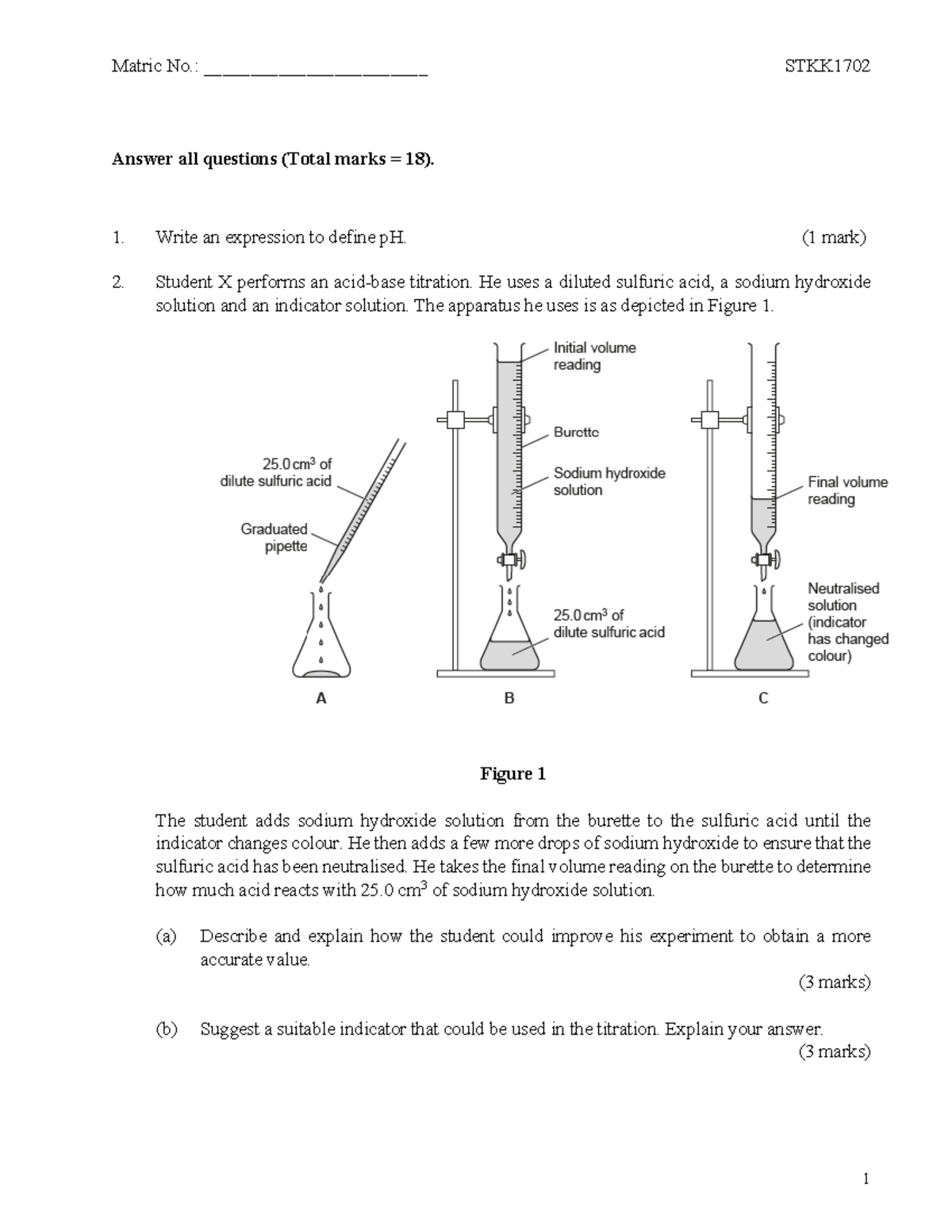 Practise Questions 2026: Titration and pH Analysis (STKK1702) - Studocu