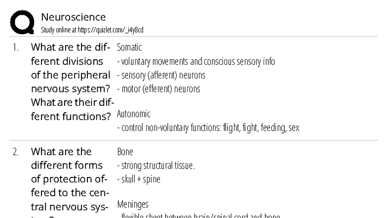 Neuroscience Study Guide: Key Concepts and Functions of the Nervous ...