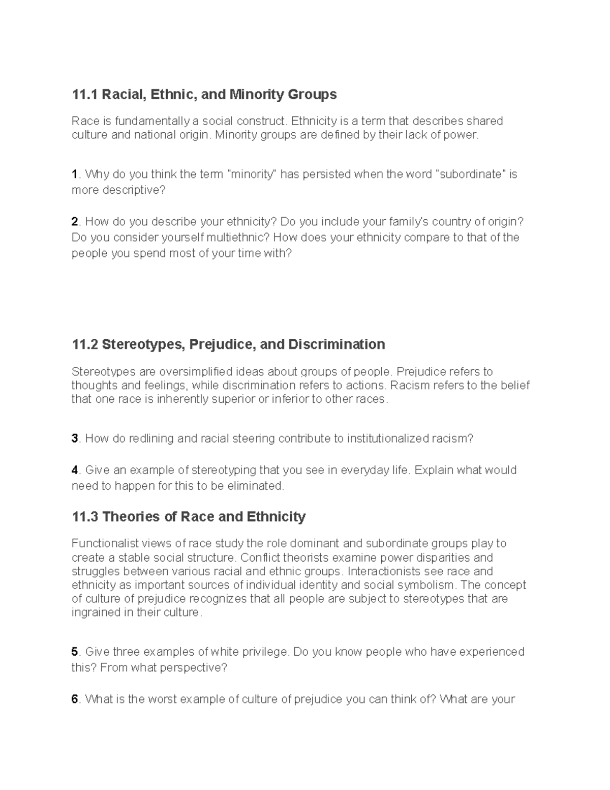 Chapters 11 Short Answer Questions on Race and Ethnicity Insights - Studocu