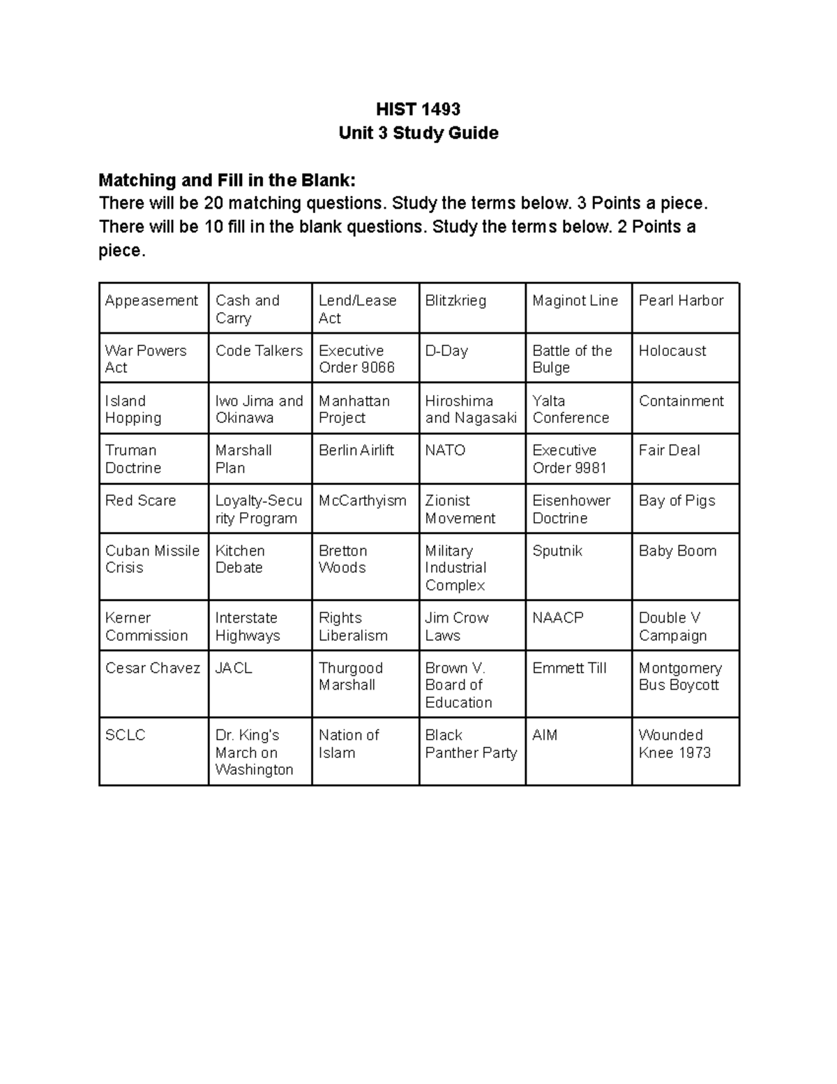 HIST 1493 Unit 3 Study Guide: Key Terms and Review Questions - Studocu