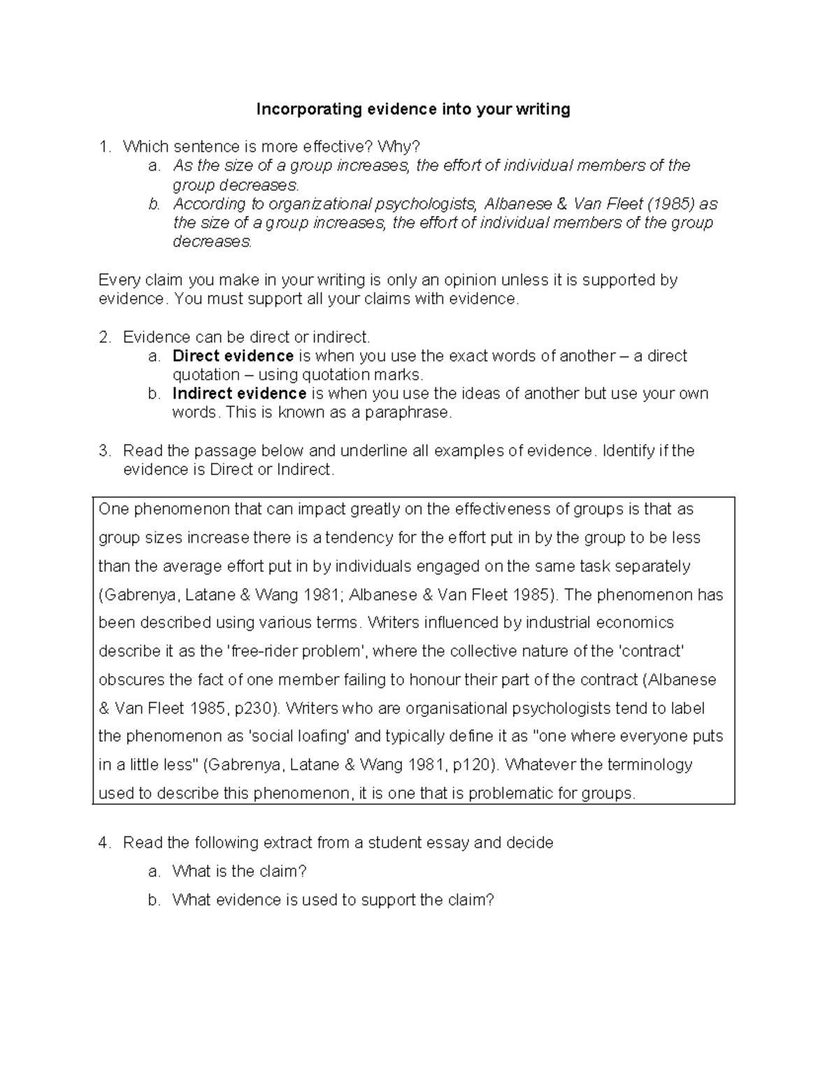 Incorporating evidence into your writing - As the size of a group ...