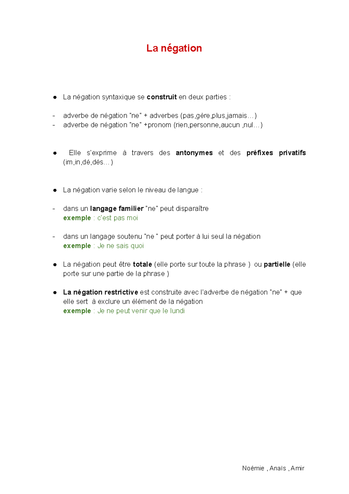 La Négation et l'Interrogation en Français - Studocu