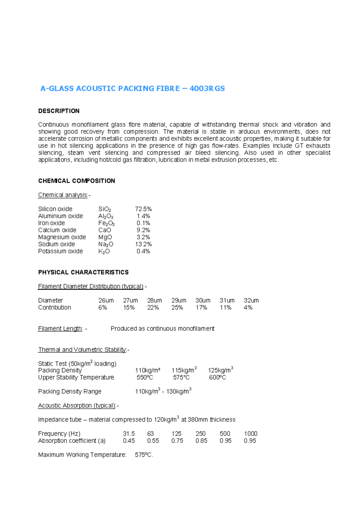 ACOUSTIC PACKING FIBRE 4003RGS - Material Properties & Applications ...