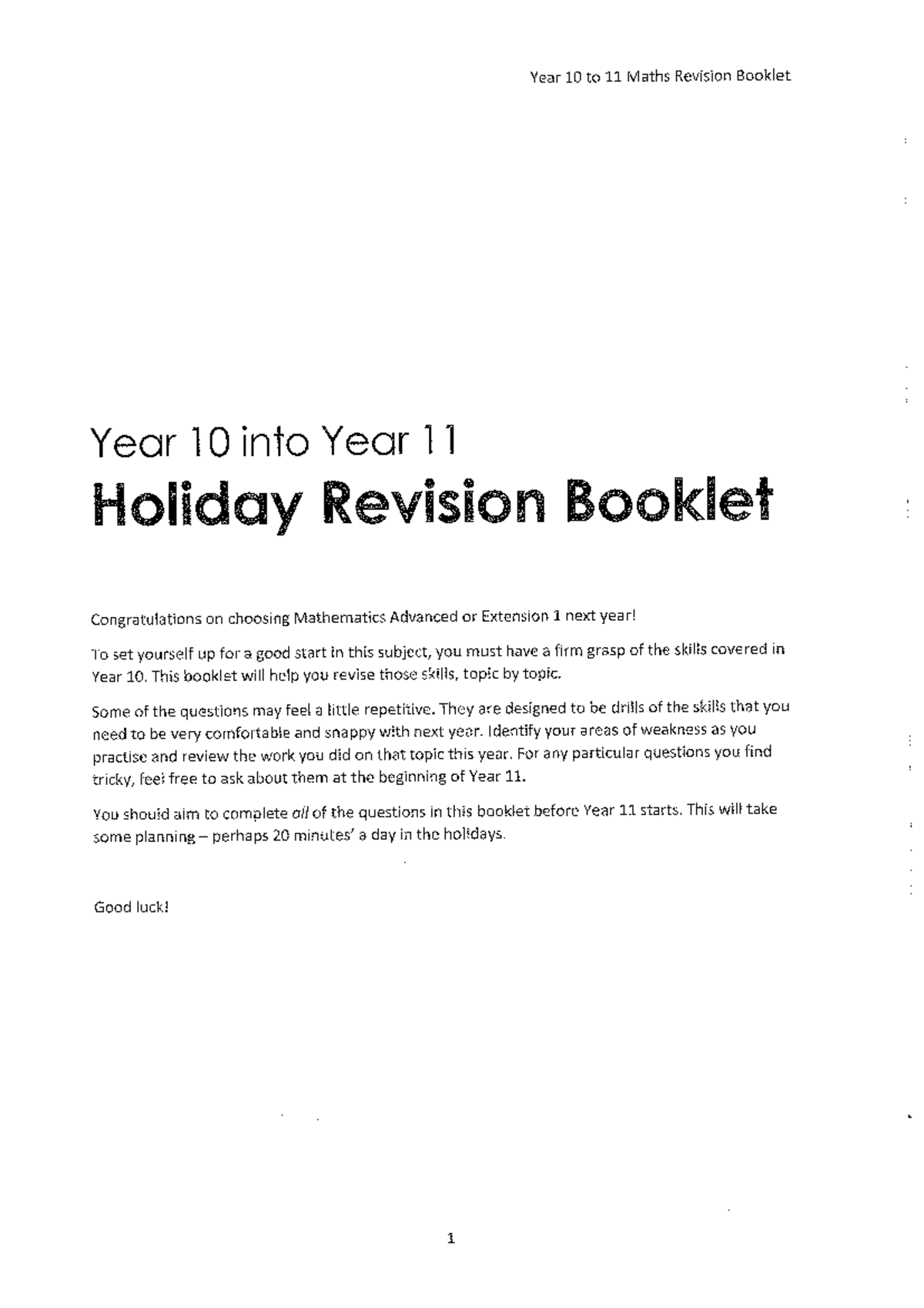 Yr10 to Yr11 Maths Holiday Revision Booklet - Studocu