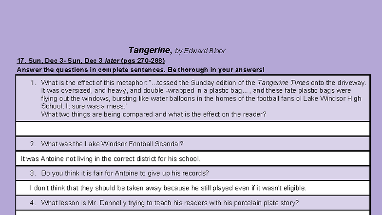 Tangerine (EDB 17) Chapter 17 Q&A: Dec 3 Analysis (pgs 270-288) - Studocu