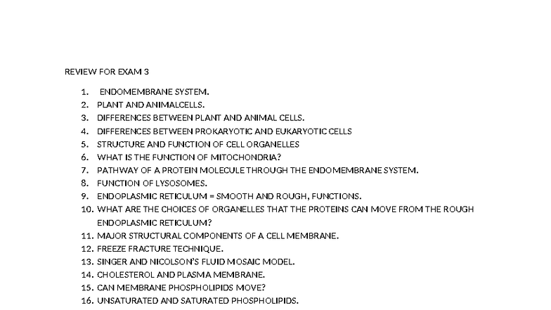EXAM 3 REVIEW: CELL STRUCTURE & FUNCTION (BIO 101) - Studocu