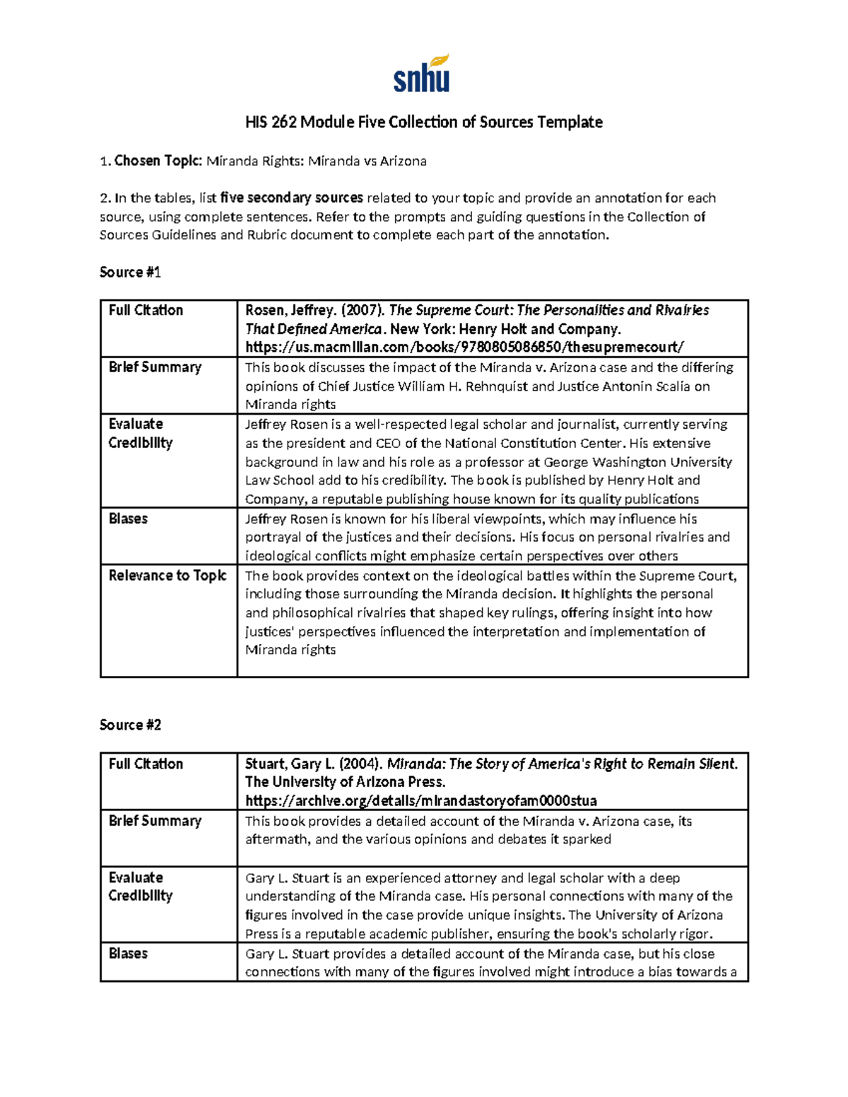 HIS 262 Module Five Source Collection on Miranda Rights Analysis - Studocu