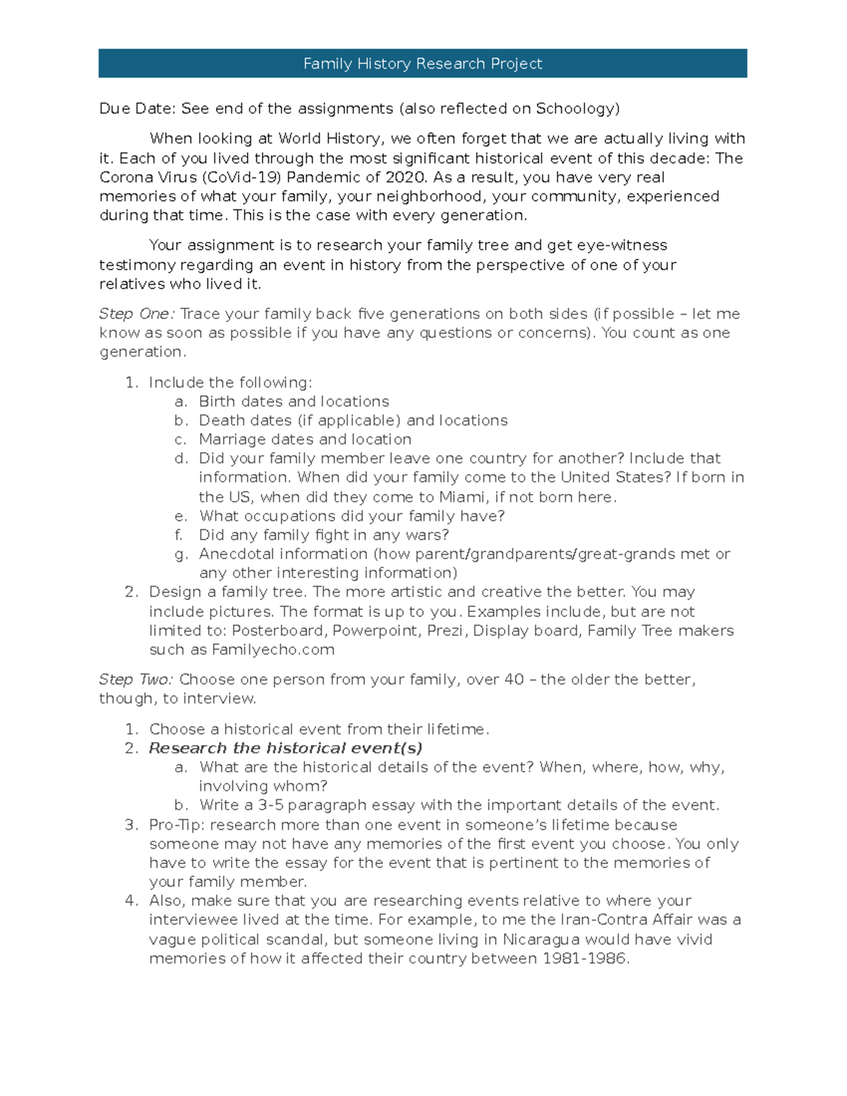 Family History Project 2: Exploring Generational Memories & Events ...