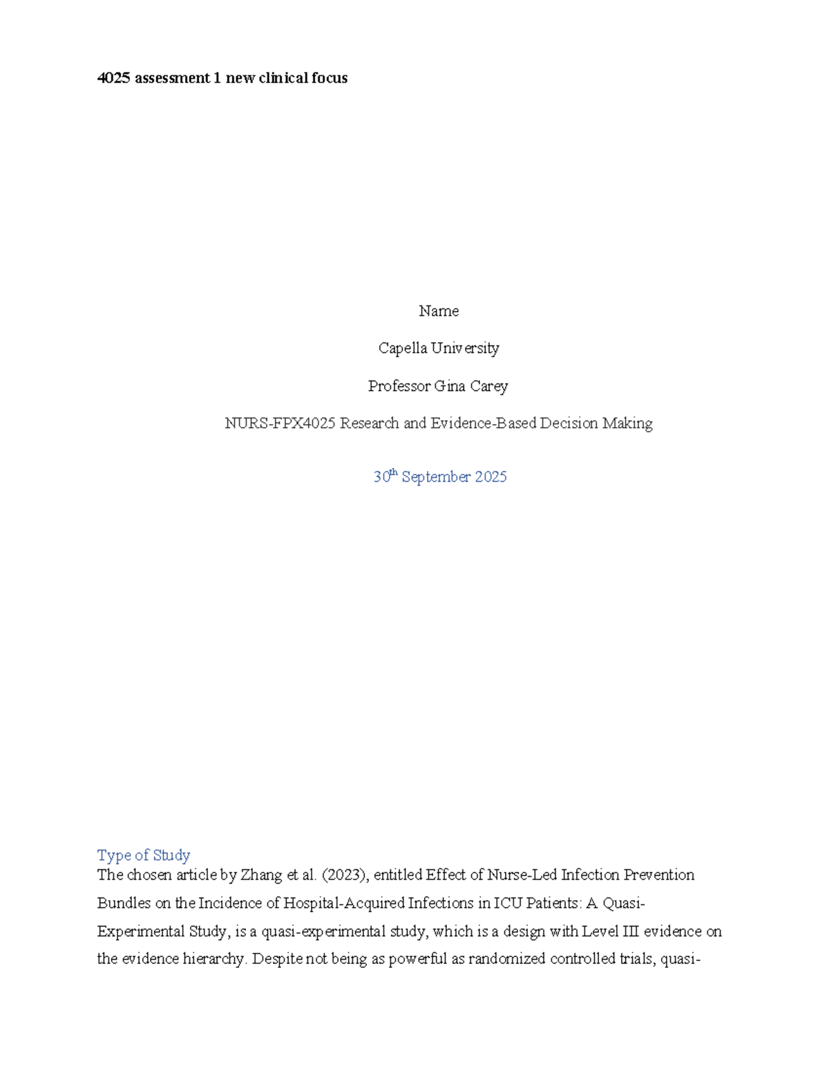 4025 Assessment 1: Impact of Infection Prevention Bundles in ICUs - Studocu