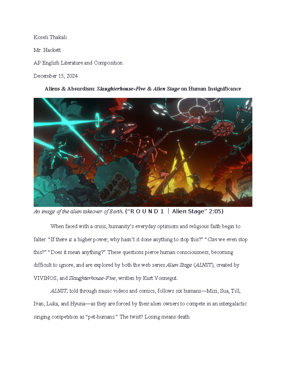 AP Lit - Analyzing Absurdism in Slaughterhouse-Five & ALNST Essay - Studocu