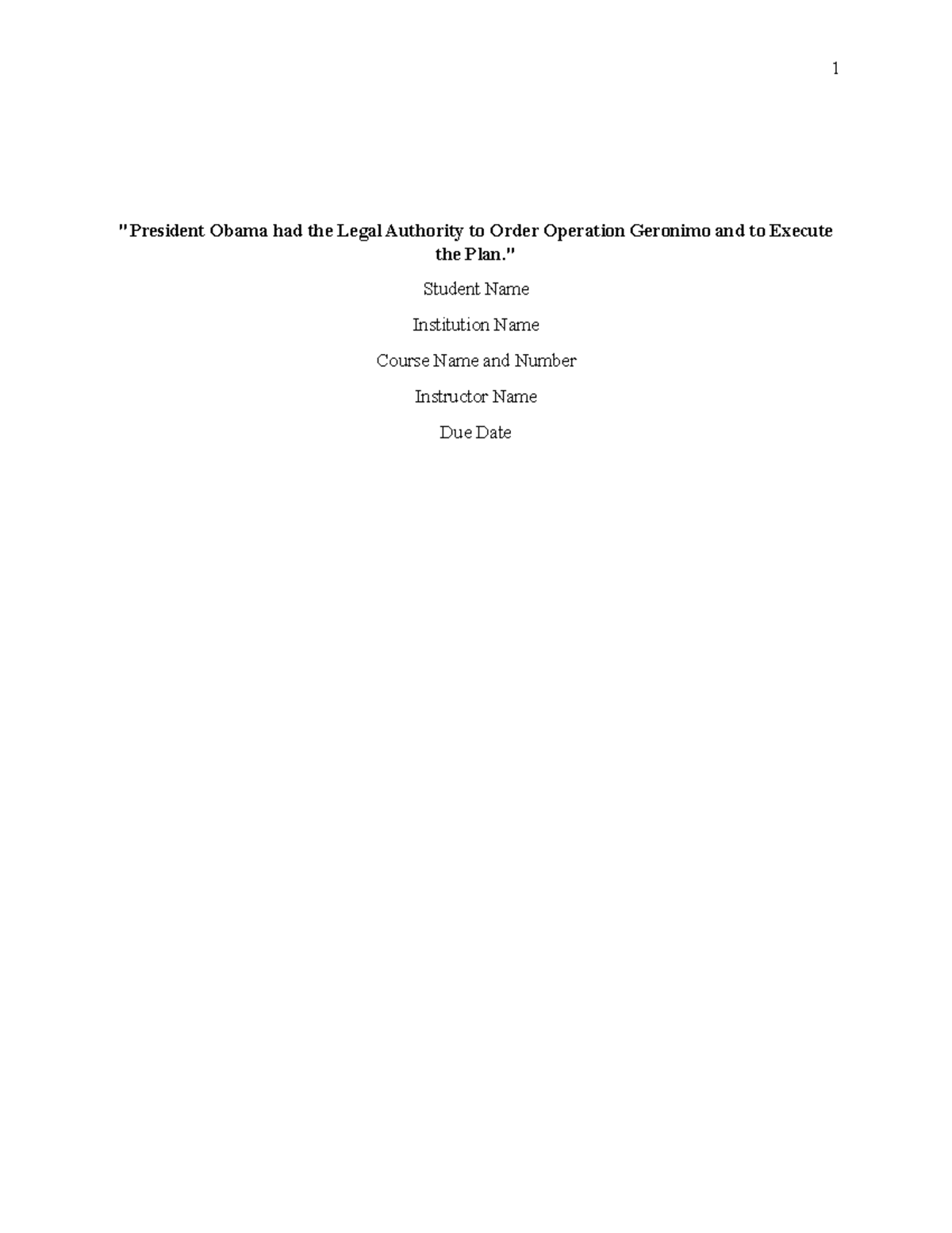 Presidential Authority in Operation Geronimo: A Legal Analysis - Studocu