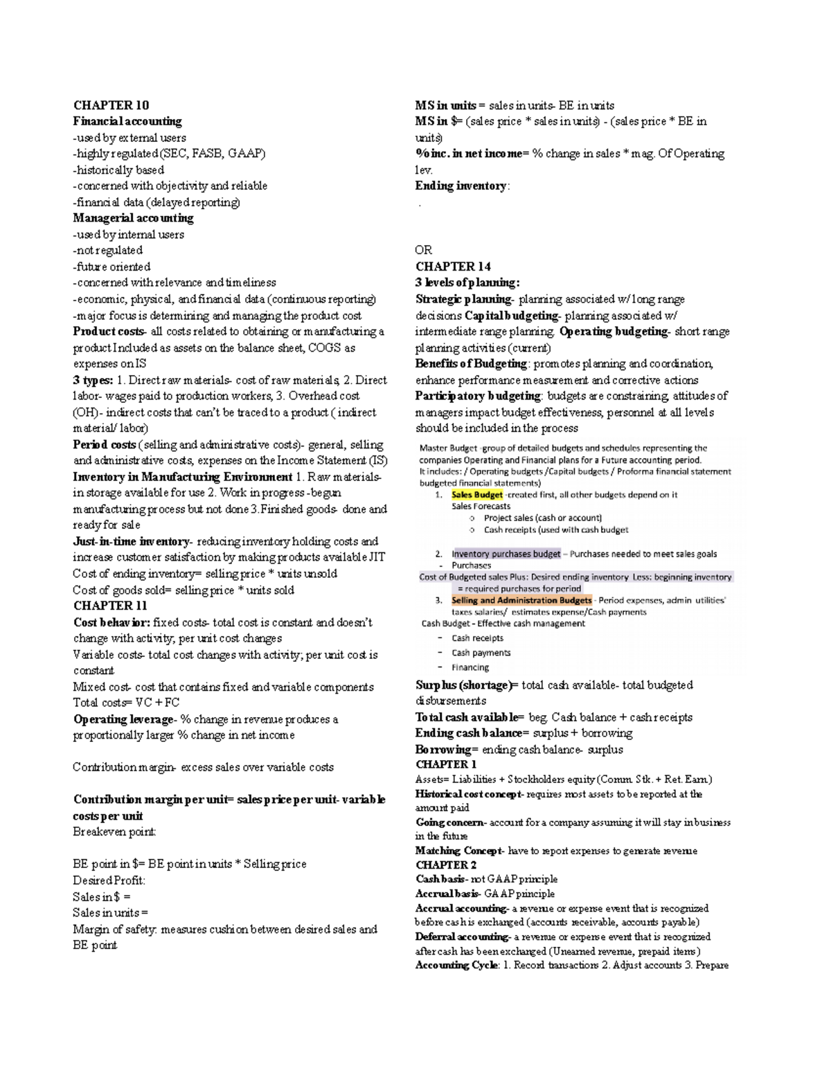 Accounting FInal Cheat Sheet - CHAPTER 10 Financial accounting -used by ...
