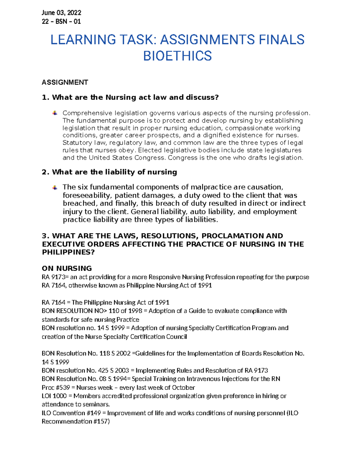 Final Exam Assignment: Bioethics Overview (22-BSN-01) - Studocu