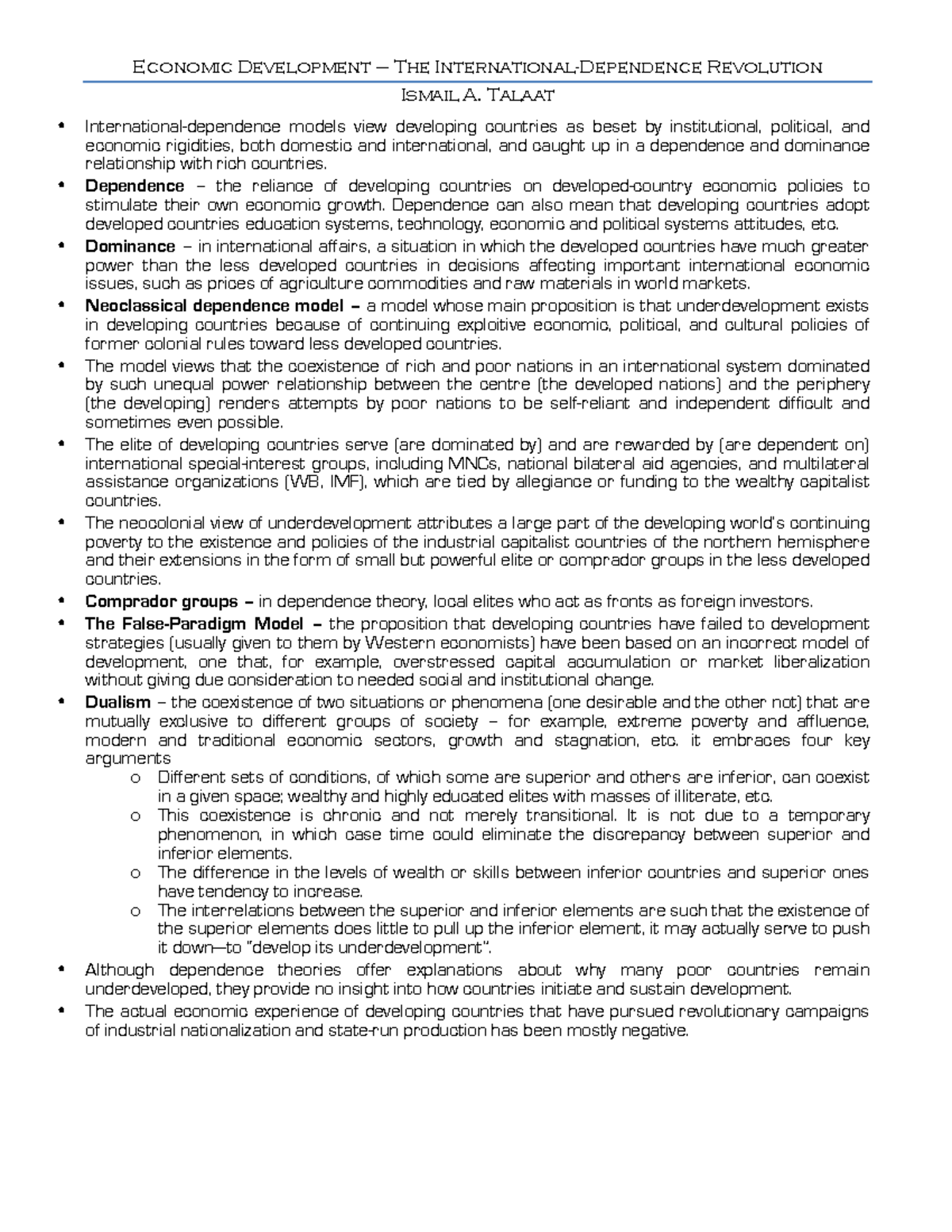 Lecture Notes - Econ 313: The International-Dependence Revolution - Studocu