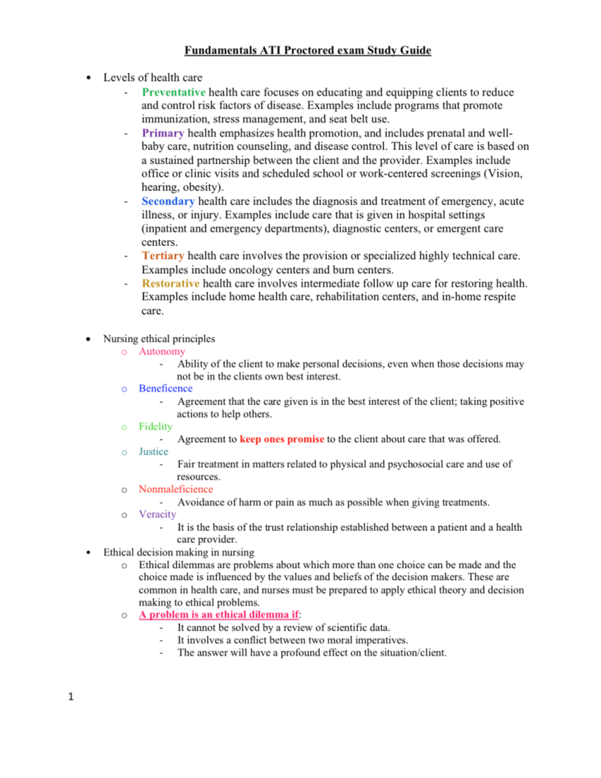 ATI Proctored Exam Study Guide: Key Concepts in Nursing Care - Studocu