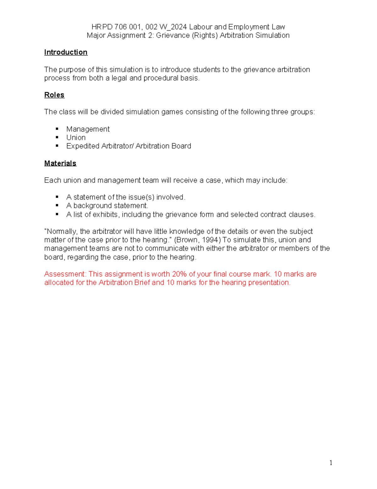 Grievance Arbitration Simulation Assignment (MA 2) Overview and Guide - Studocu