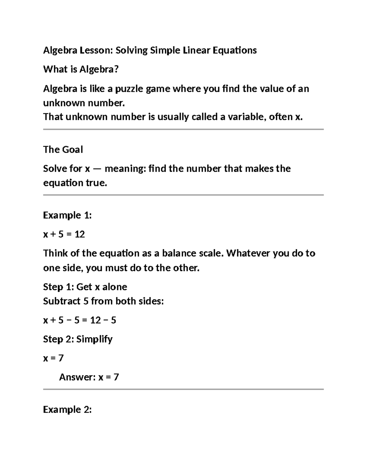 Algebra Lesson: Solving Simple Linear Equations (Algebra 101) - Studocu