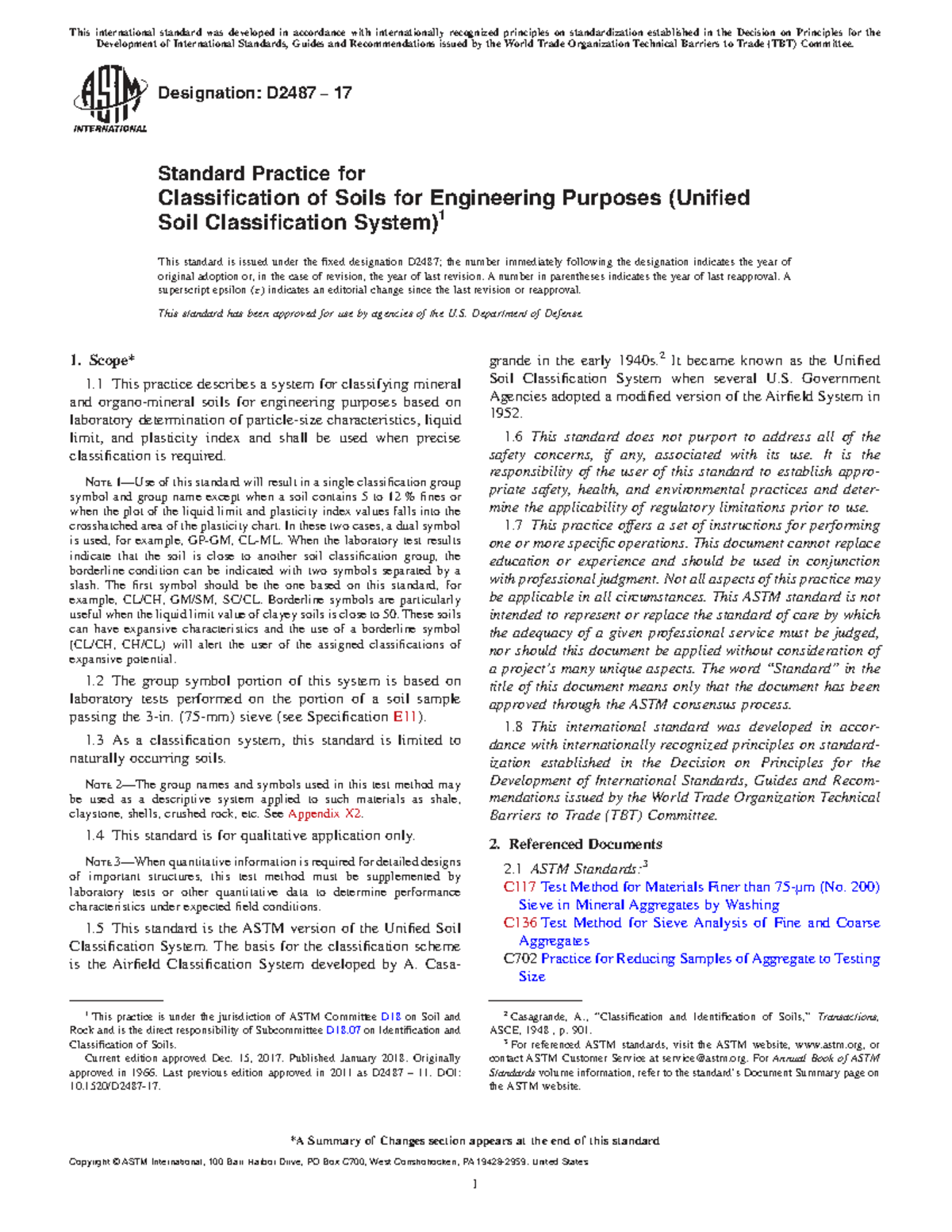 D2487-17 - ASTM Standard Practice for Soil Classification System - Studocu