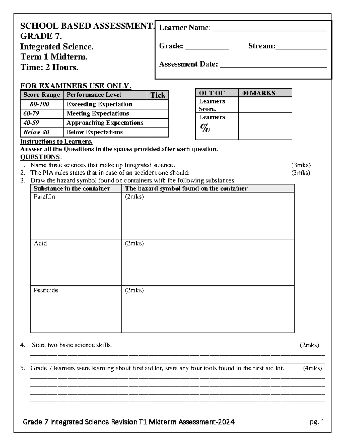 G7 T1 Integrated Science Midterm Assessment Guide - Studocu