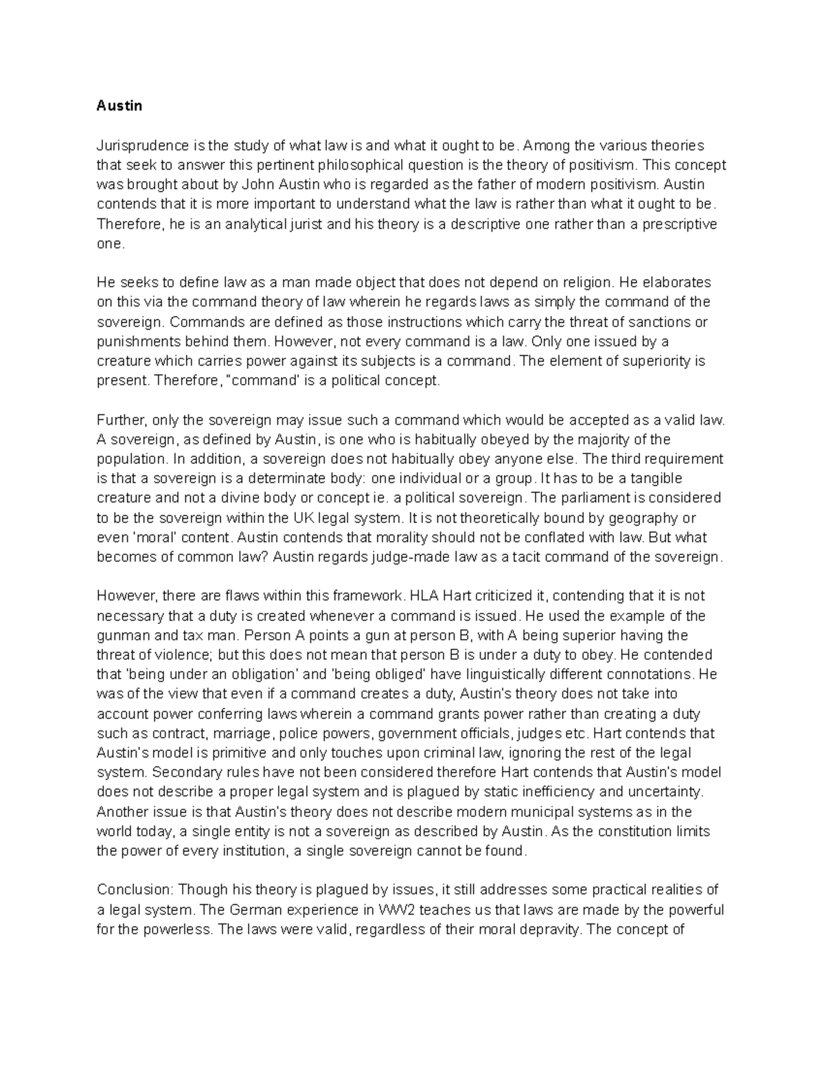 Austin Structure - Austin Jurisprudence is the study of what law is and ...