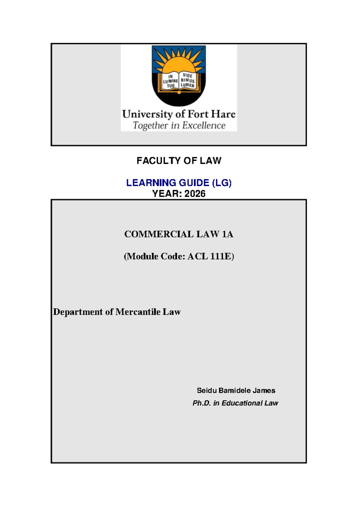 ACL111E MLG 2026 - Comprehensive Learning Guide for Commercial Law 1A ...
