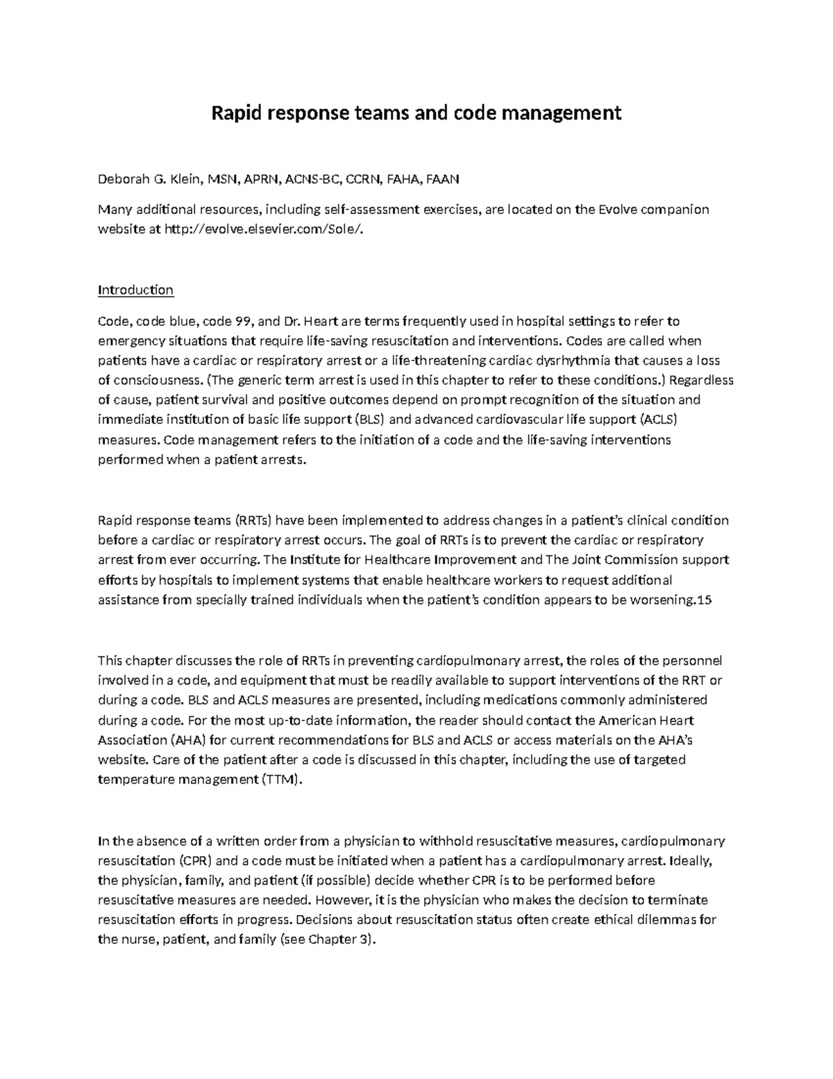 Chapter 11: Rapid Response Teams & Code Management Overview - Studocu