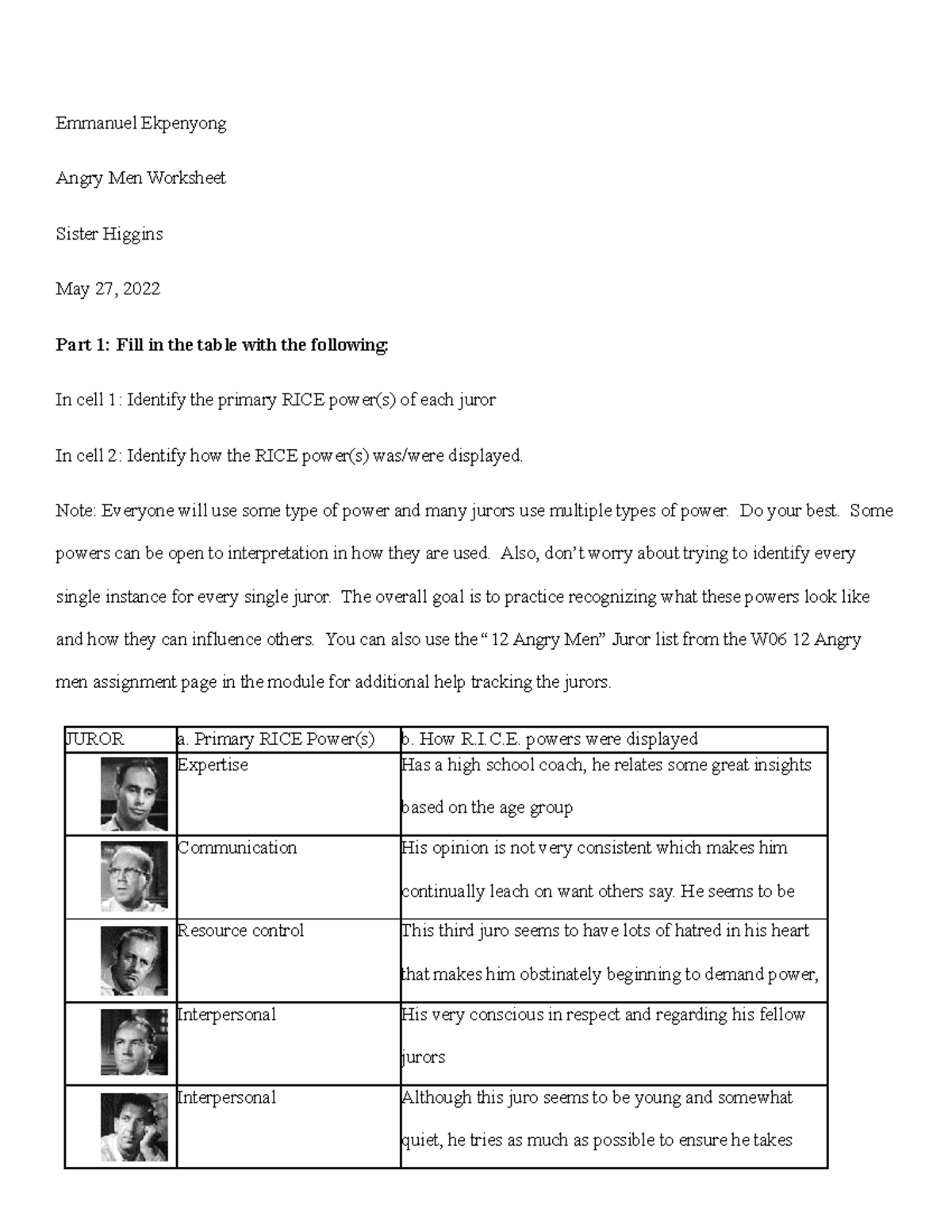 COMM 450 12 Angry Men Worksheet Fixed copy - Emmanuel Ekpenyong Angry ...