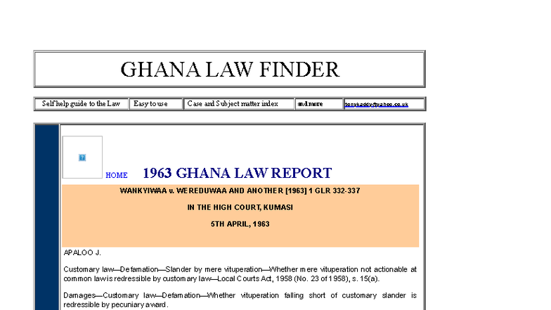 GHANA LAW FINDER: Case Study on WANKYIWAA v. WEREDUWAA 1 GLR - Studocu