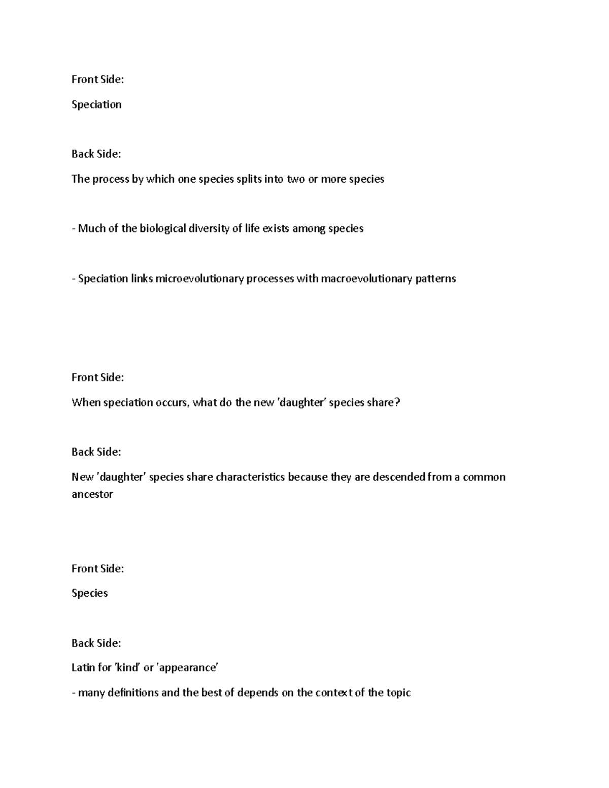 BIO1130-Topic 6: Flashcards on Speciation Processes and Concepts - Studocu